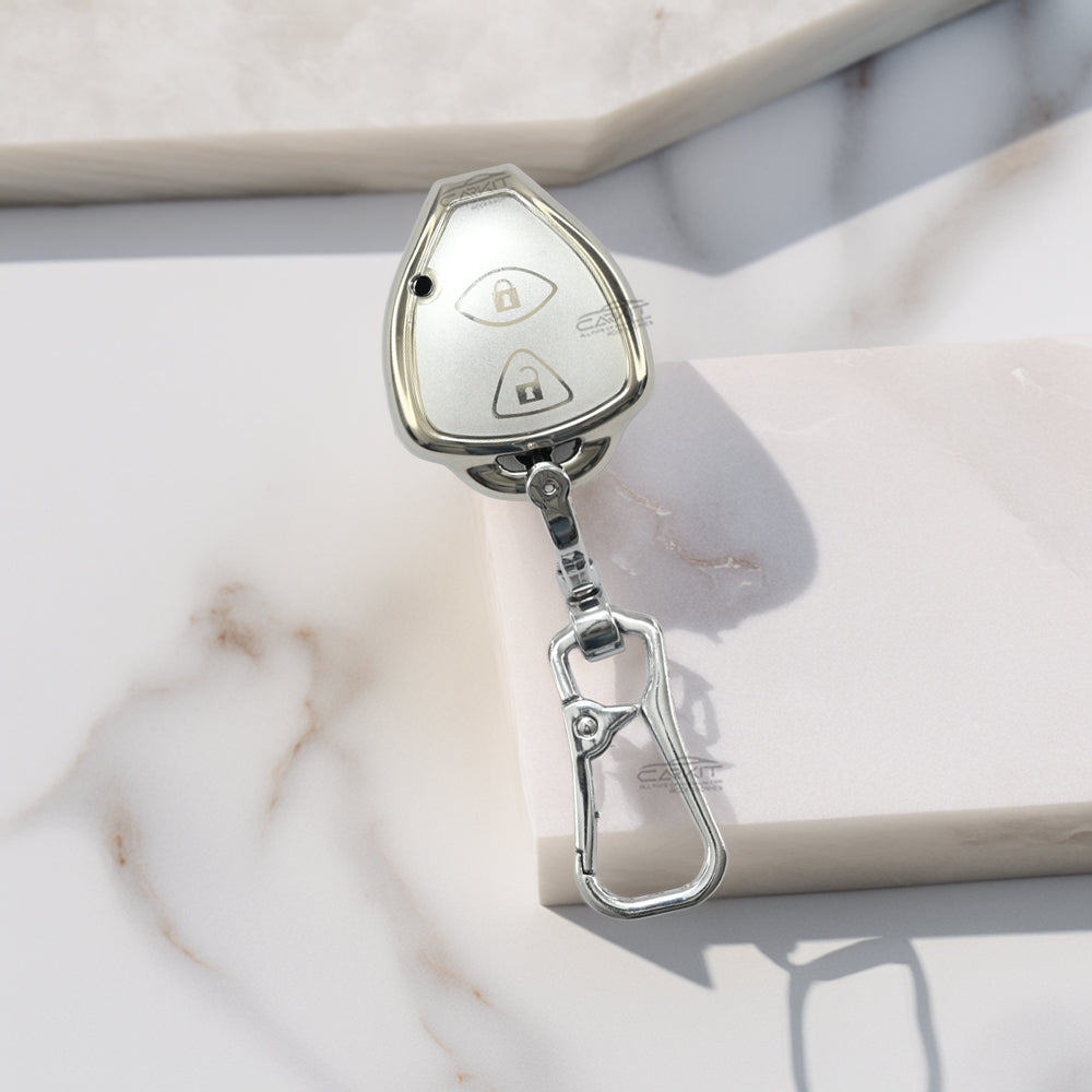 TPU Silver Car Key Cover For Toyota : Innova, Fortuner 2 button remote ...